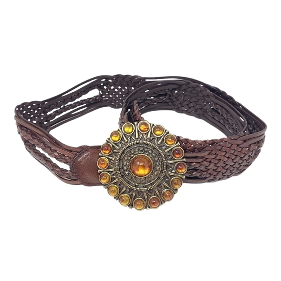 Vintage | Accessories | Vintage Amber Metal Buckle With Braided Leather ...